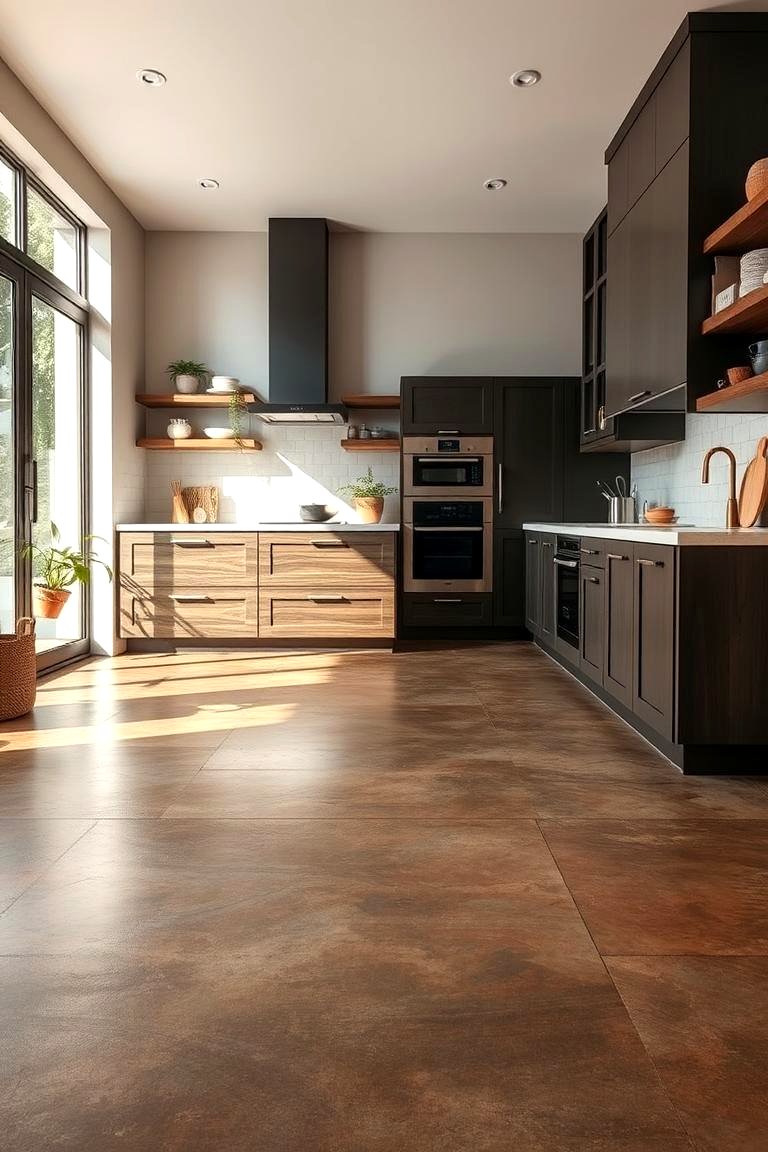 30 Industrial Chic Concrete Floor Kitchen Design Concepts