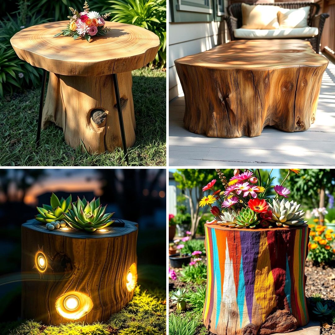 21 Creative Tree Stump Decorating Ideas for Rustic Accents
