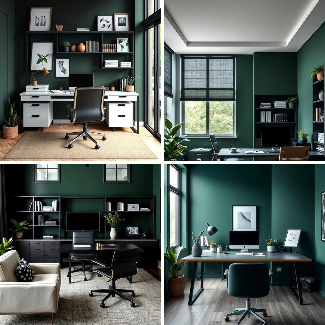 30 Rich Dark Green Home Office Designs for a Focused Workspace