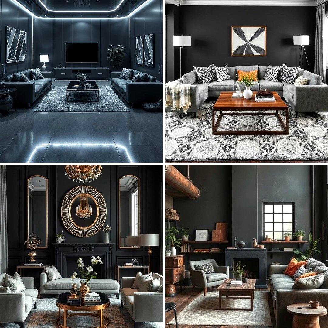 30 Striking Contrasting Living Rooms Featuring Dark Grey Walls