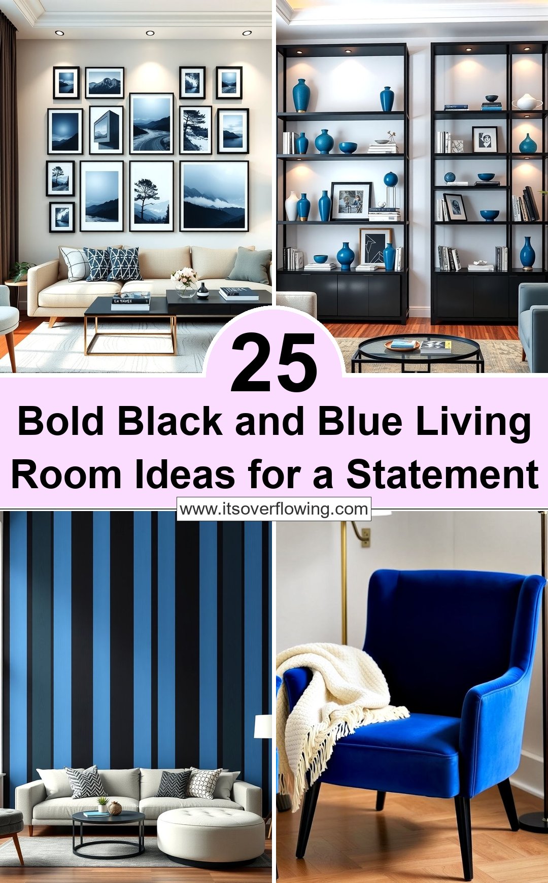 25 Bold Black and Blue Living Room Ideas for a Statement