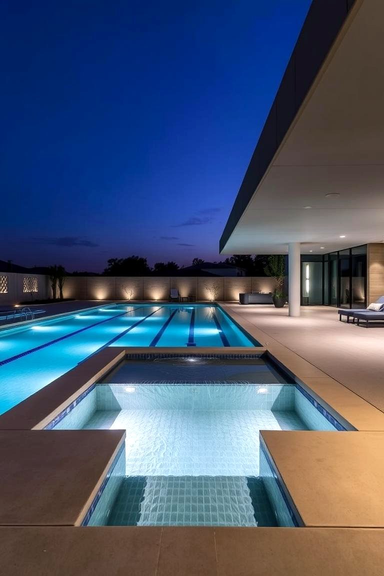 30 Rectangle Pool With Hot Tub Designs for Luxury Backyards