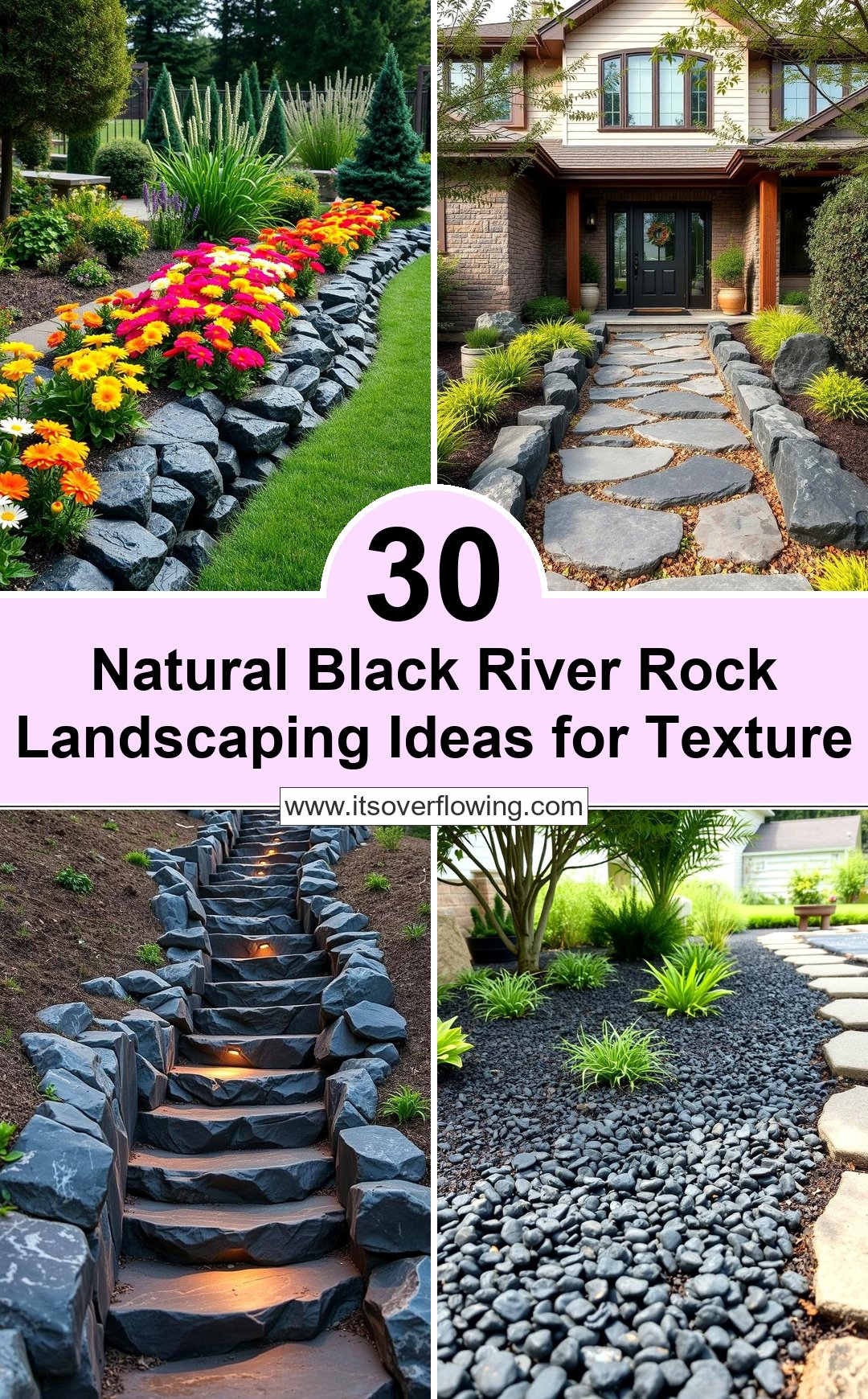 30 Natural Black River Rock Landscaping Ideas for Texture