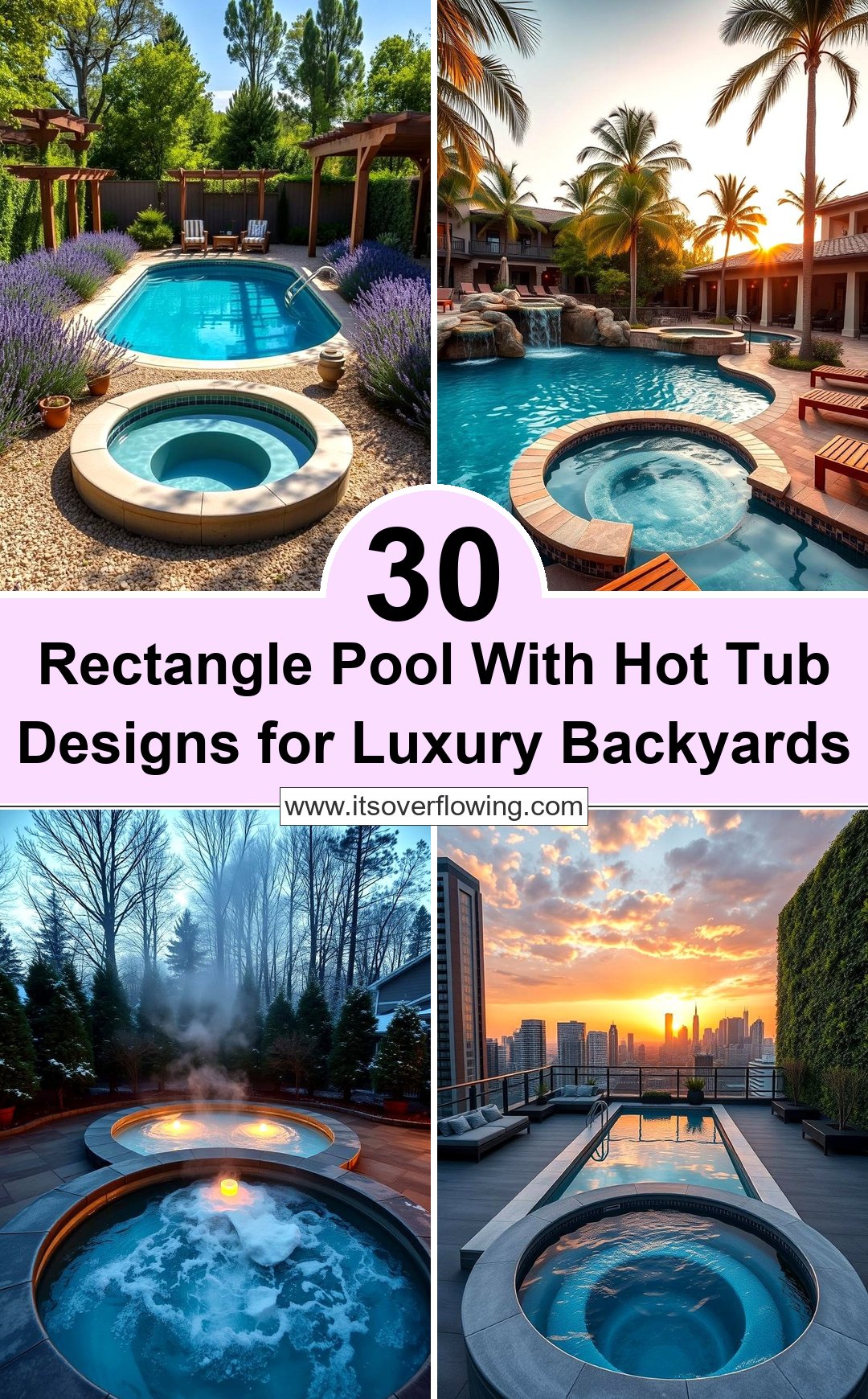 30 Rectangle Pool With Hot Tub Designs for Luxury Backyards