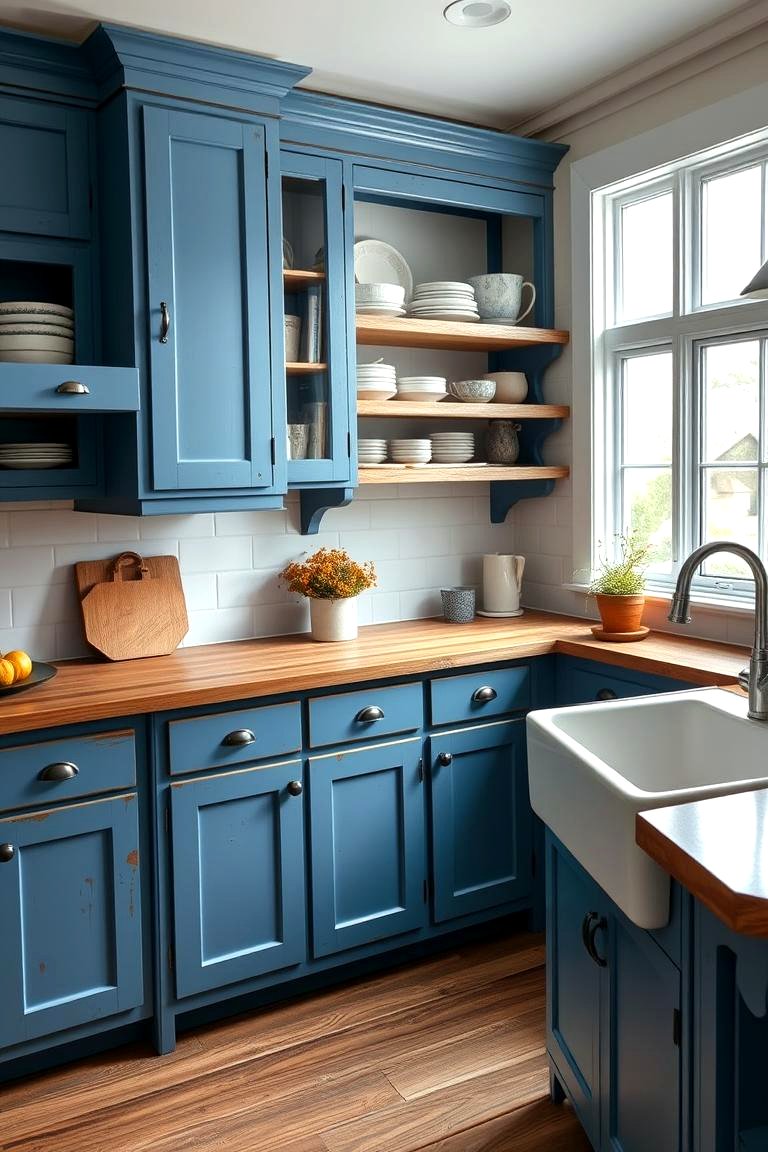 21 Blue Farmhouse Kitchen Cabinet Ideas for Rustic Charm